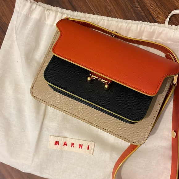 Marni | Bags | Marni Trunk Mini Bag In Orange And Beige Saffiano Leather | Poshmark
